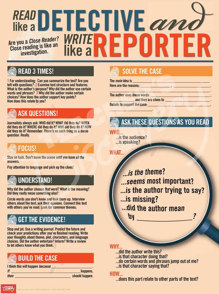 Read Like a Detective, Write Like a Reporter Poster – Teacher's Discovery