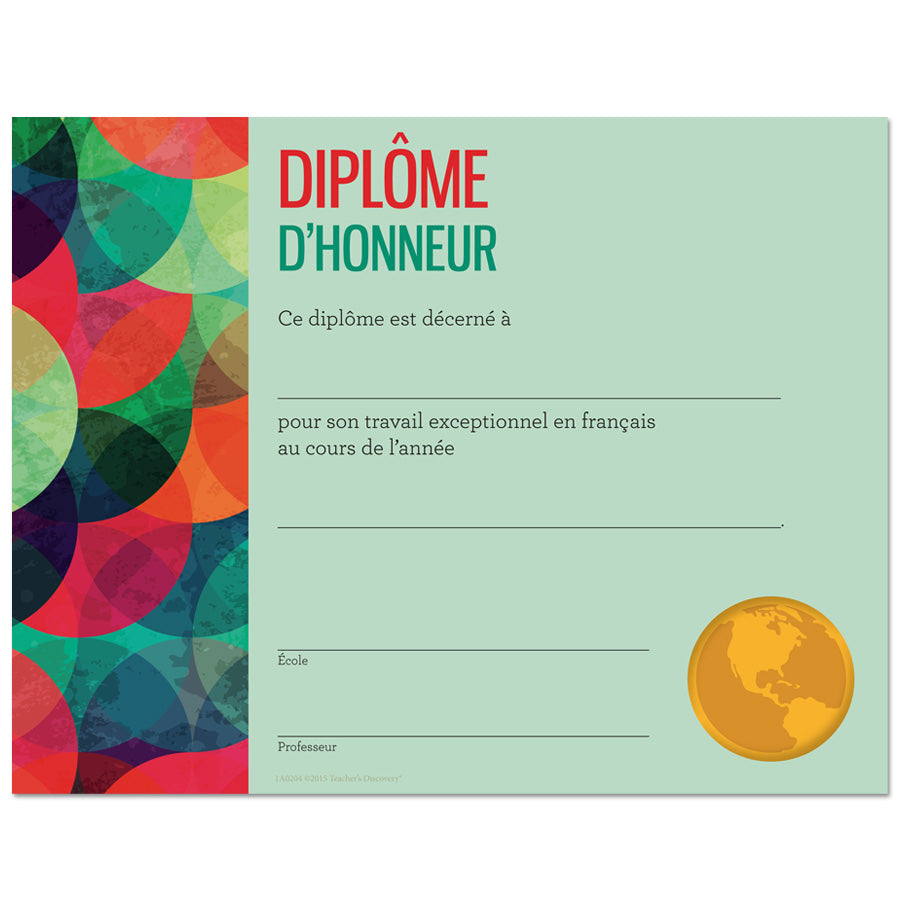 Modern French Award Certificate – Teacher's Discovery