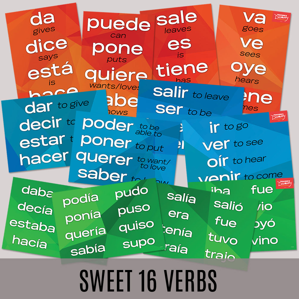 Sweet 16 Verbs - Spanish - Mini-Posters - Set of 12 – Teacher's Discovery