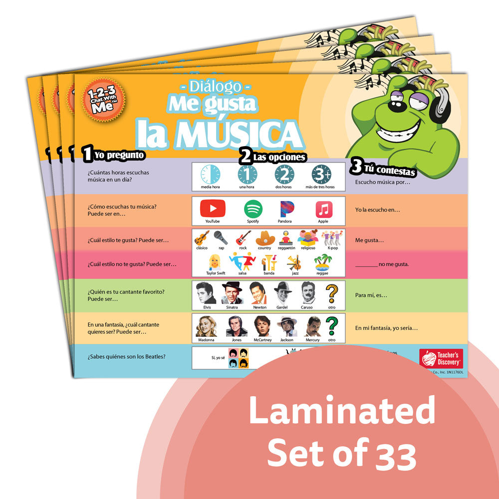 1-2-3 Chat With Me: Me gusta la música Spanish Chat Mat Laminated Set ...