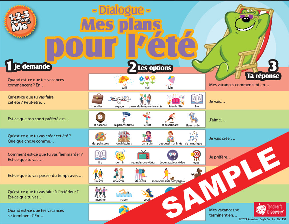 1-2-3 Chat With Me: Mes plans pour l’été French Chat Mats - Download ...
