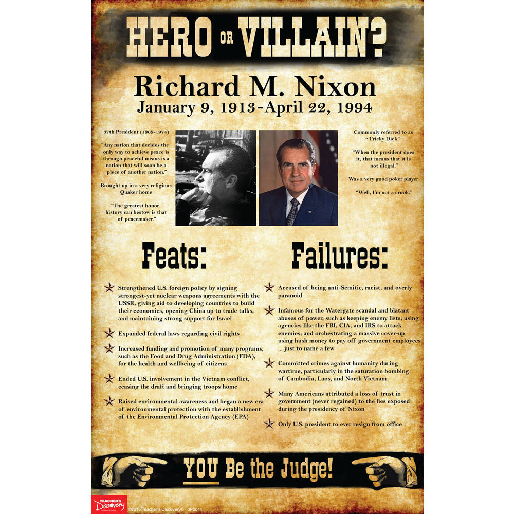 Richard M. Nixon: Hero or Villain? Mini-Poster – Teacher's Discovery