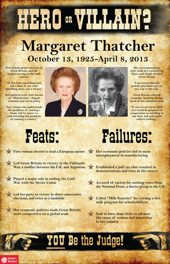 Margaret Thatcher: Hero or Villain? Mini-Poster – Teacher's Discovery