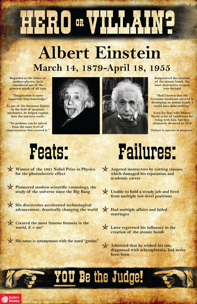 Albert Einstein: Hero or Villain? Mini-Poster – Teacher's Discovery