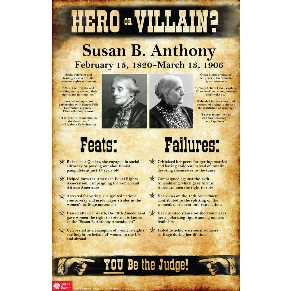 Susan B. Anthony: Hero or Villain? Mini-Poster – Teacher's Discovery