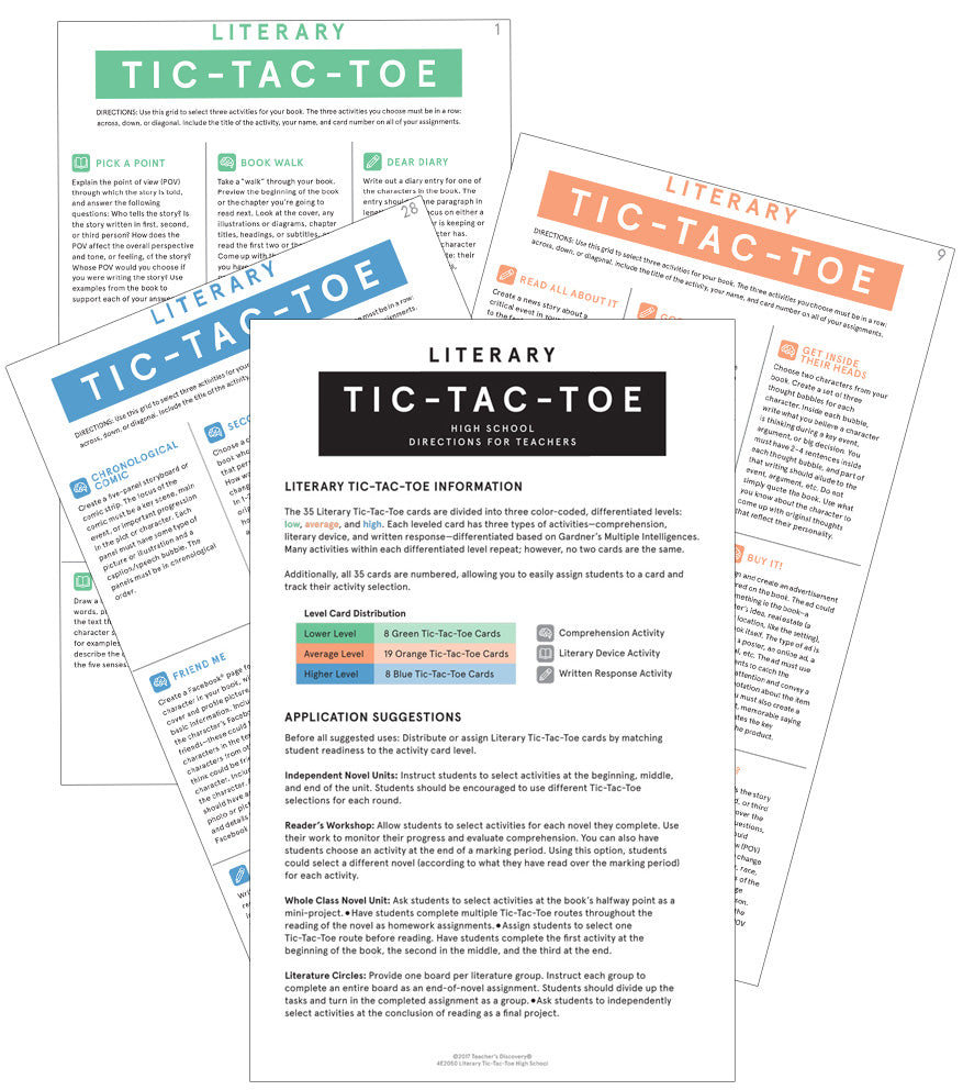 Literary Tic-Tac-Toe: Differentiated Activities Card Set for High Scho ...