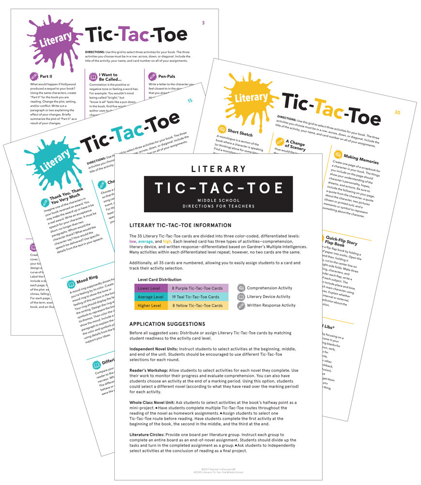 Literary Tic-Tac-Toe: Differentiated Activities Card Set for Middle Sc ...
