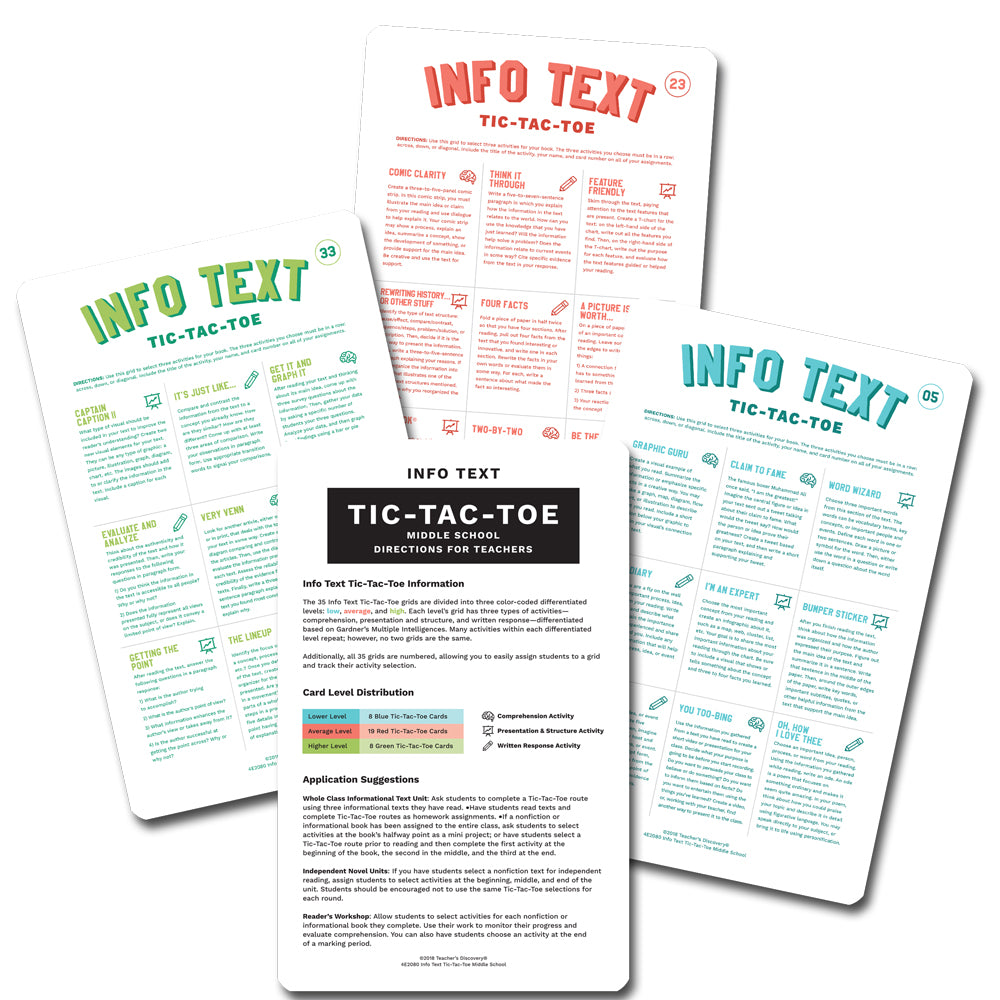 Info Text Tic-Tac-Toe: Differentiated Activities Card Set for Middle S ...
