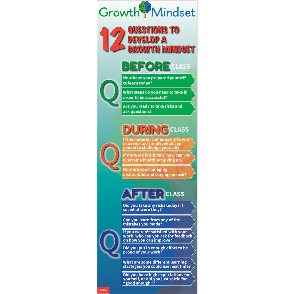 12 Questions to Develop a Growth Mindset Skinny Poster – Teacher's ...
