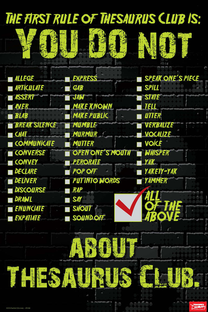The First Rule of Thesaurus Club! Mini-Poster – Teacher's Discovery